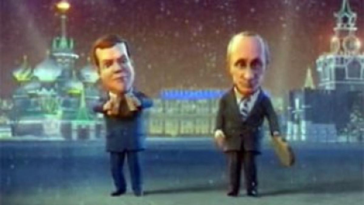 Show animat: Vladimir Putin şi Dmitri Medvedev ne urează la cumpăna ...