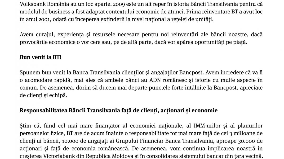 (P) Banca Transilvania și Bancpost au devenit o singură bancă. Mesajul ...