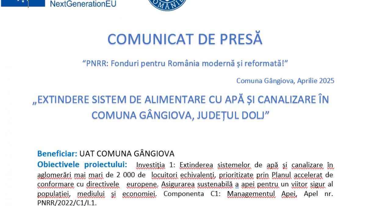 COMUNICAT DE PRESĂ: “PNRR: Fonduri pentru România modernă și reformată ...