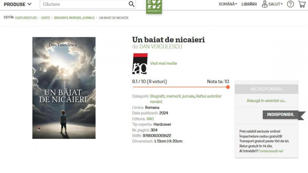 „Un băiat de nicăieri”, cartea lui Dan Voiculescu, epuizată în rețeaua ...